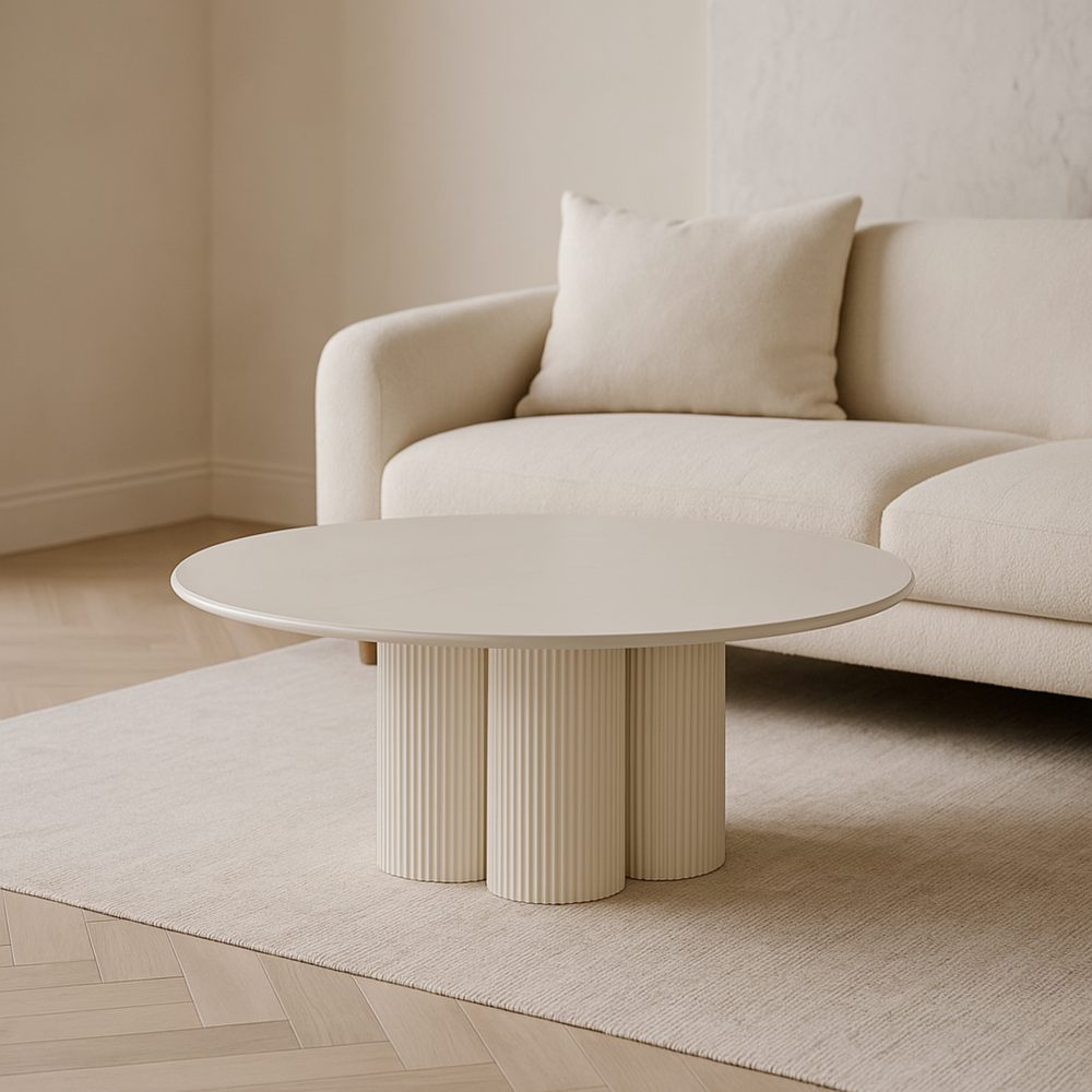 Sara Ribbed Base Coffee Table - Off White.